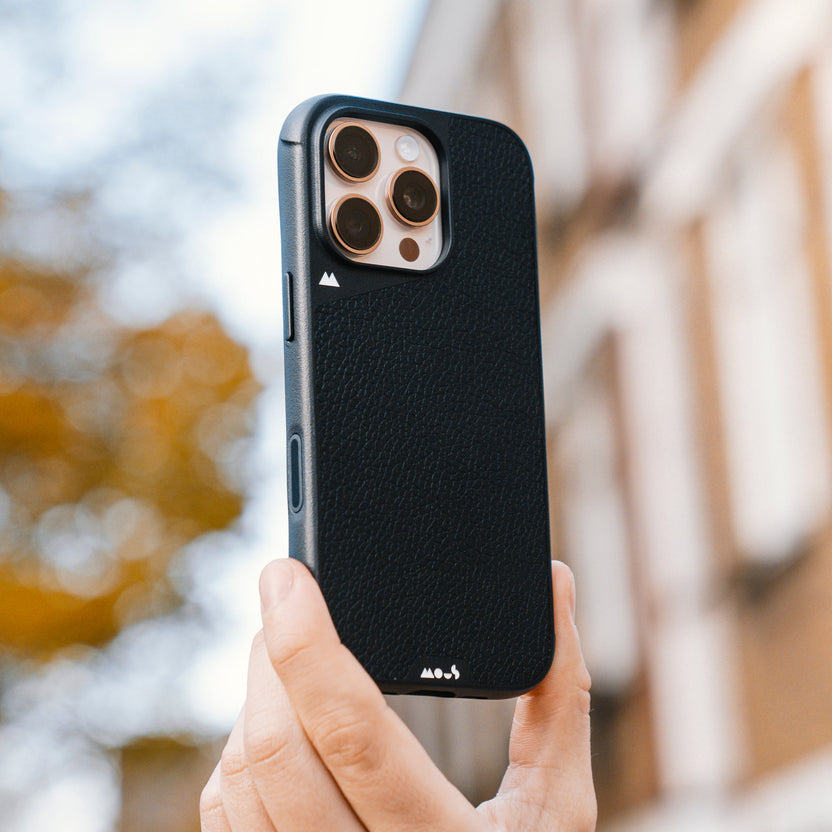 Mous | Black Leather Protective Phone Case with Camera Control Button ...
