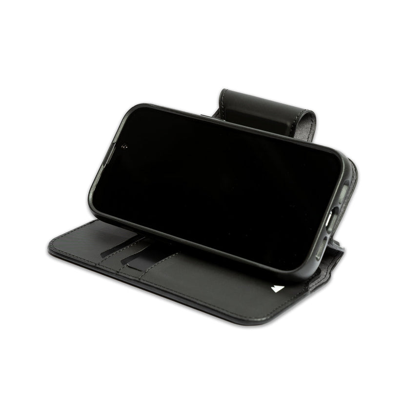 Mous | MagSafe® Compatible Black Flip Wallet with Stand